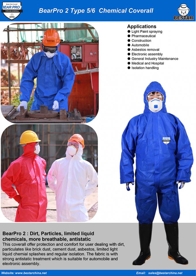 Breathable Type 5/6 Disposable Chemical Suit Blue Overalls For ...