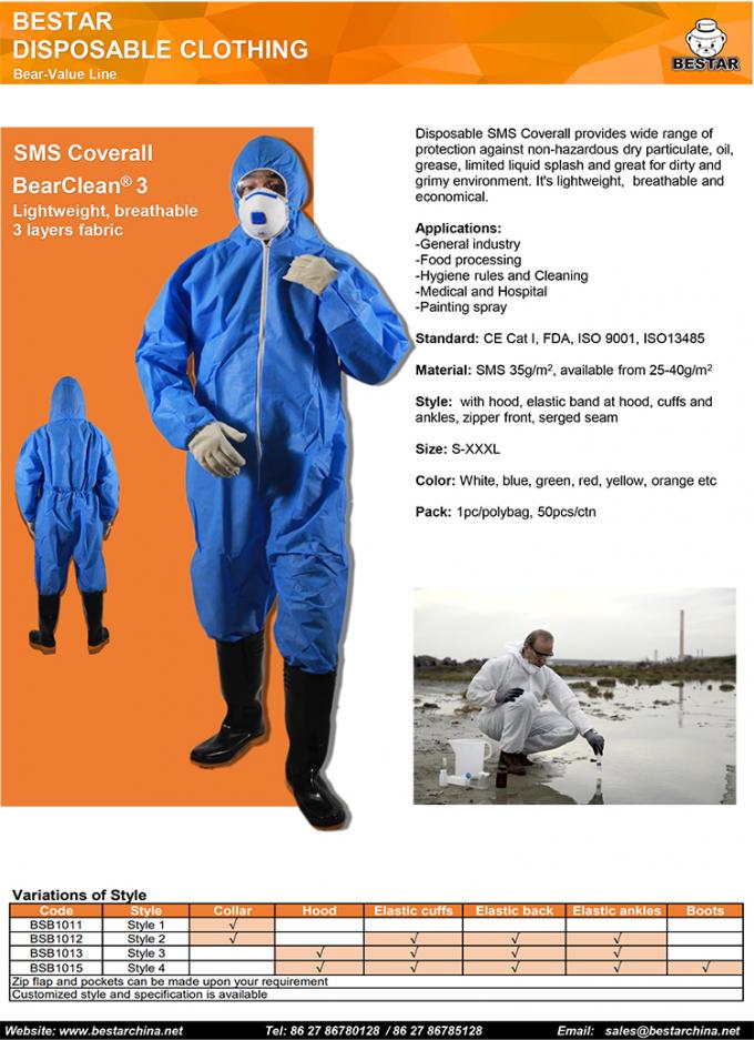 SMS Disposable Medical Protective Coverall dust suits for Food Processing